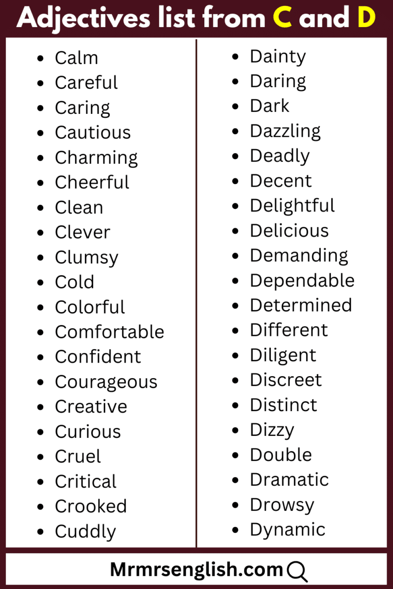 Adjectives list from A to Z | 500 Daily use of Adjectives in English ...