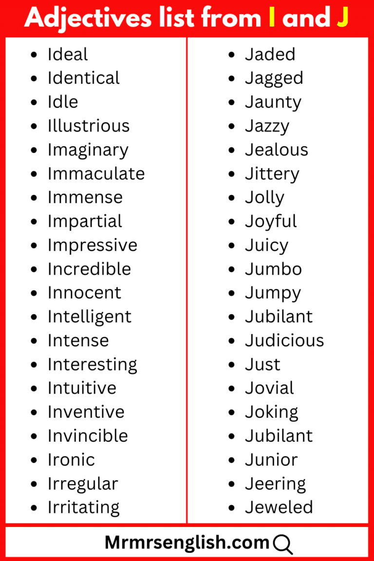 Adjectives list from A to Z | 500 Daily use of Adjectives in English ...