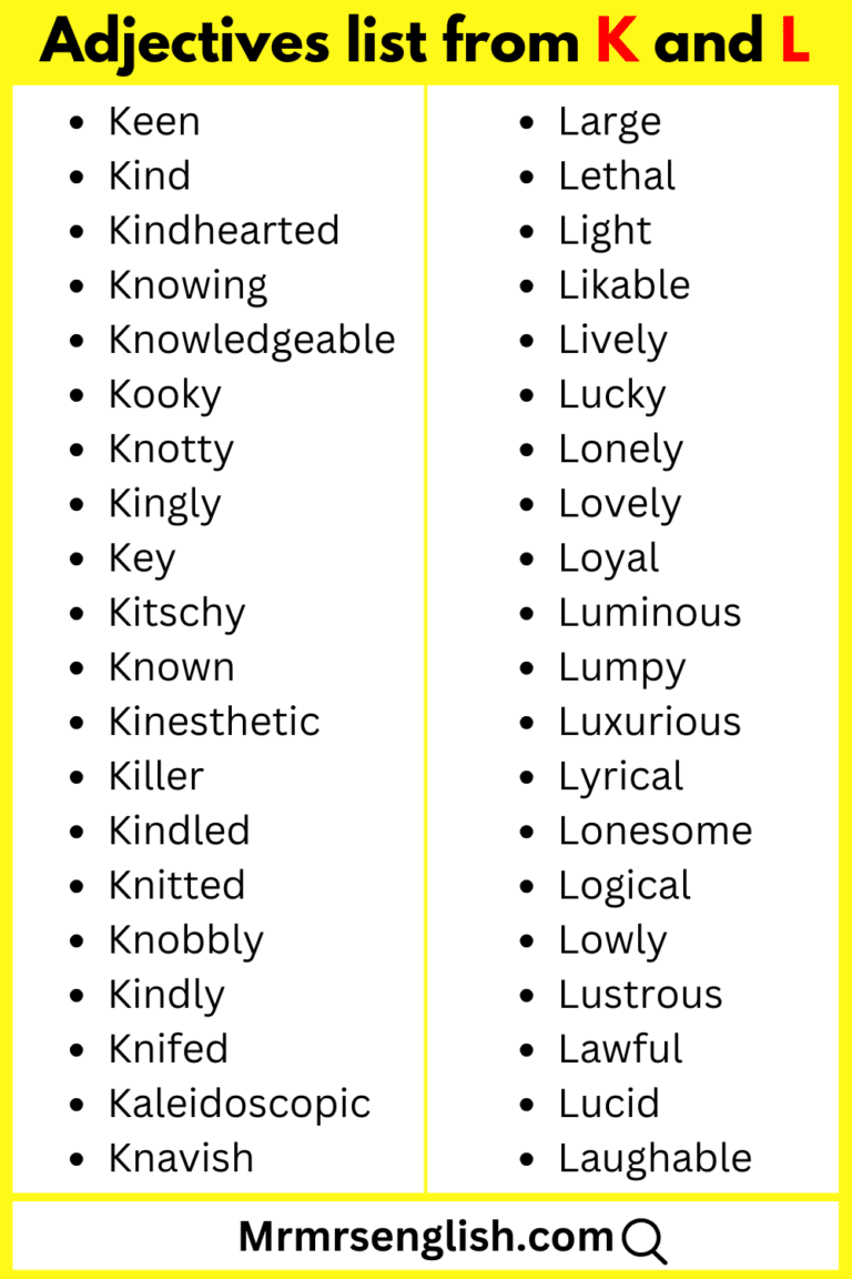 Adjectives list from A to Z | 500 Daily use of Adjectives in English ...