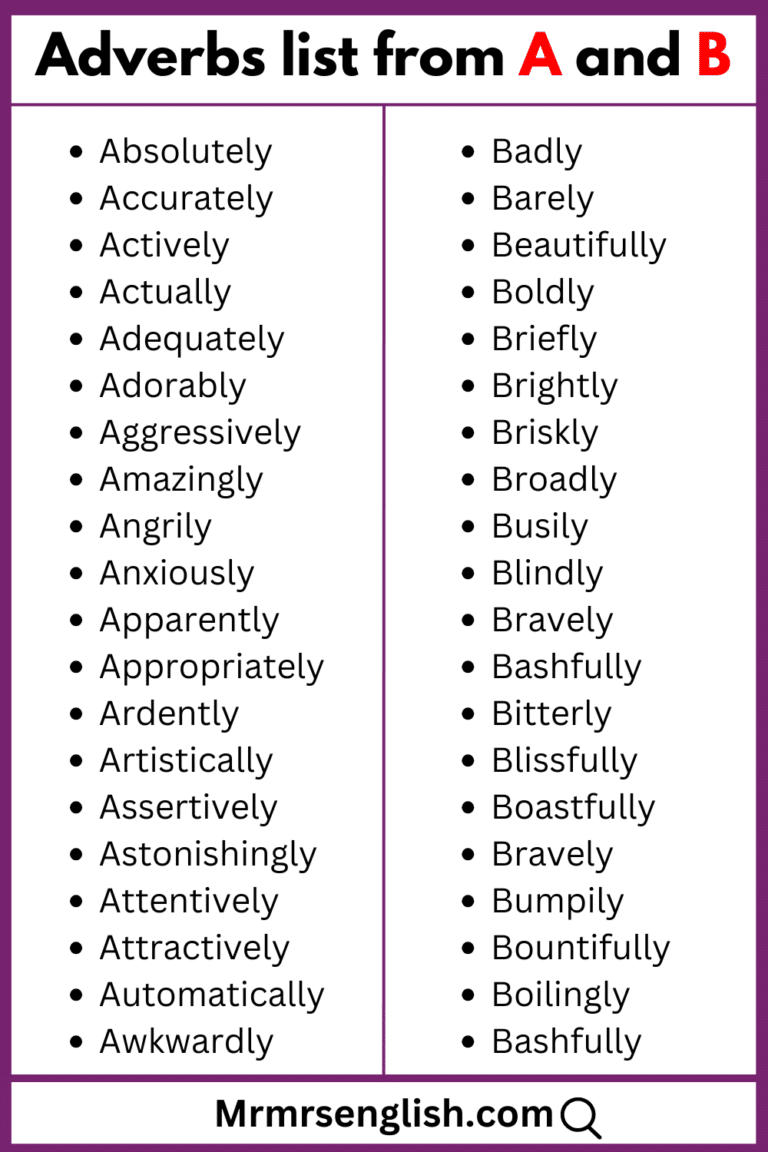 Adverbs list from A to Z | 500 Adverbs in English for daily use - MR ...