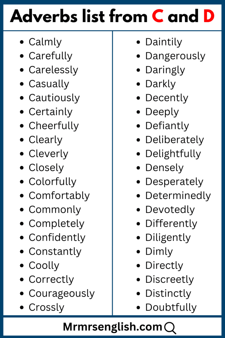 Adverbs list from A to Z | 500 Adverbs in English for daily use - MR ...