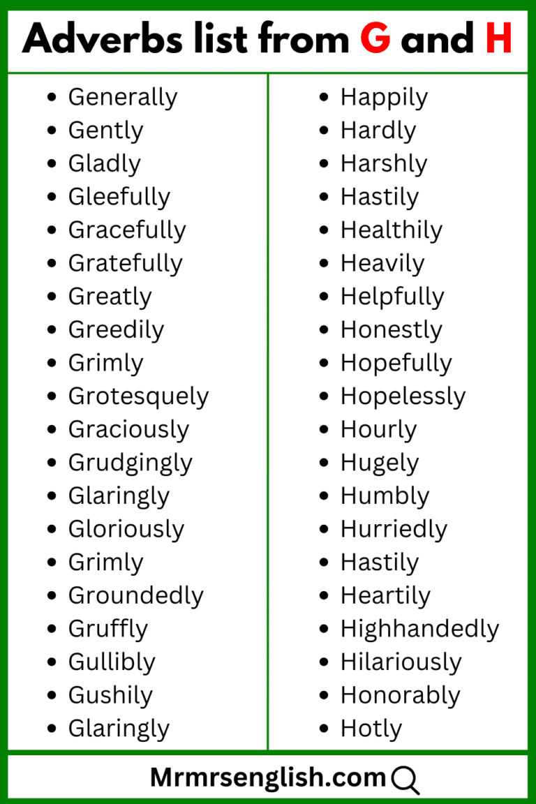 Adverbs list from A to Z | 500 Adverbs in English for daily use - MR ...