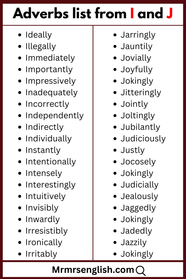 Adverbs list from A to Z | 500 Adverbs in English for daily use - MR ...