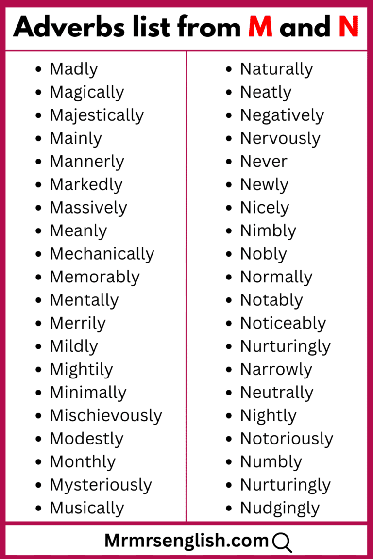 Adverbs list from A to Z | 500 Adverbs in English for daily use - MR ...
