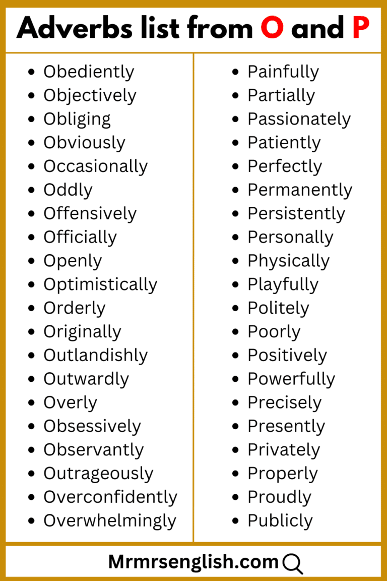 Adverbs list from A to Z | 500 Adverbs in English for daily use - MR ...