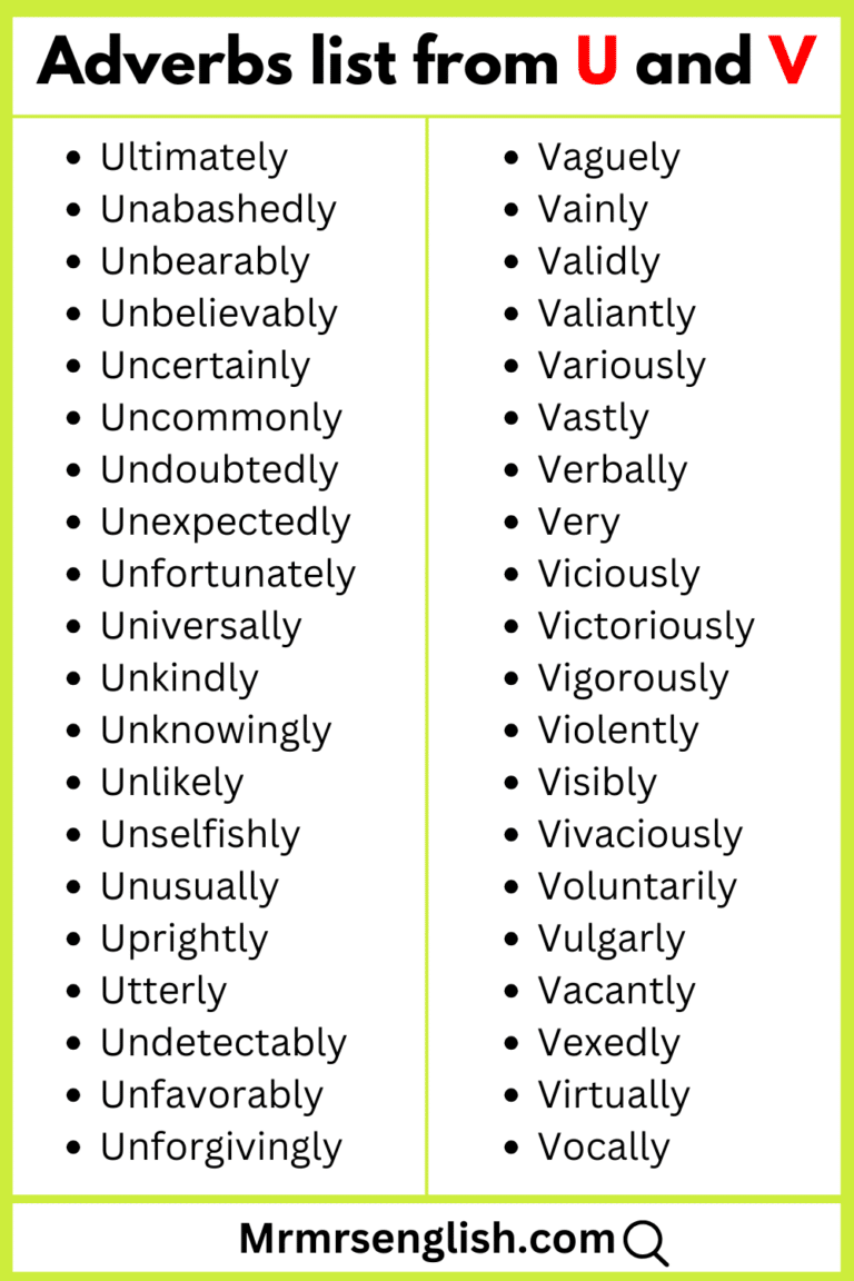 Adverbs list from A to Z | 500 Adverbs in English for daily use - MR ...
