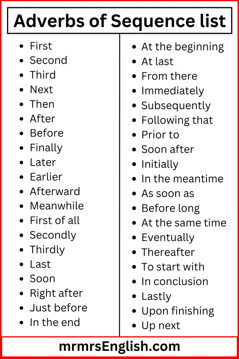 Adverbs of Sequence Definition and Example Sentences - MR MRS ENGLISH
