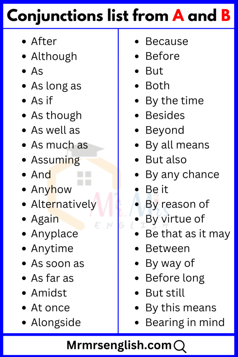 Conjunctions from A to Z | 500 Daily use of Conjunctions in English ...
