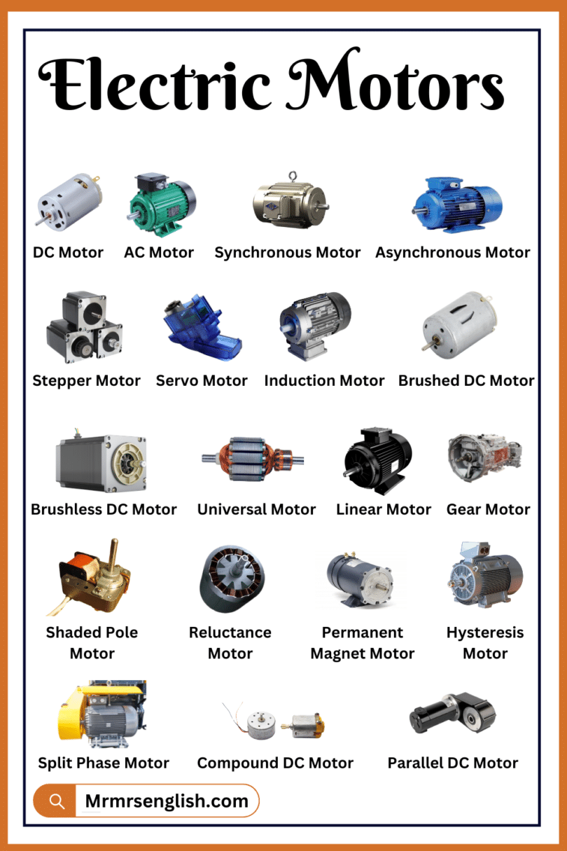 Different Types of Motors Names in English and Pictures - MR MRS ENGLISH