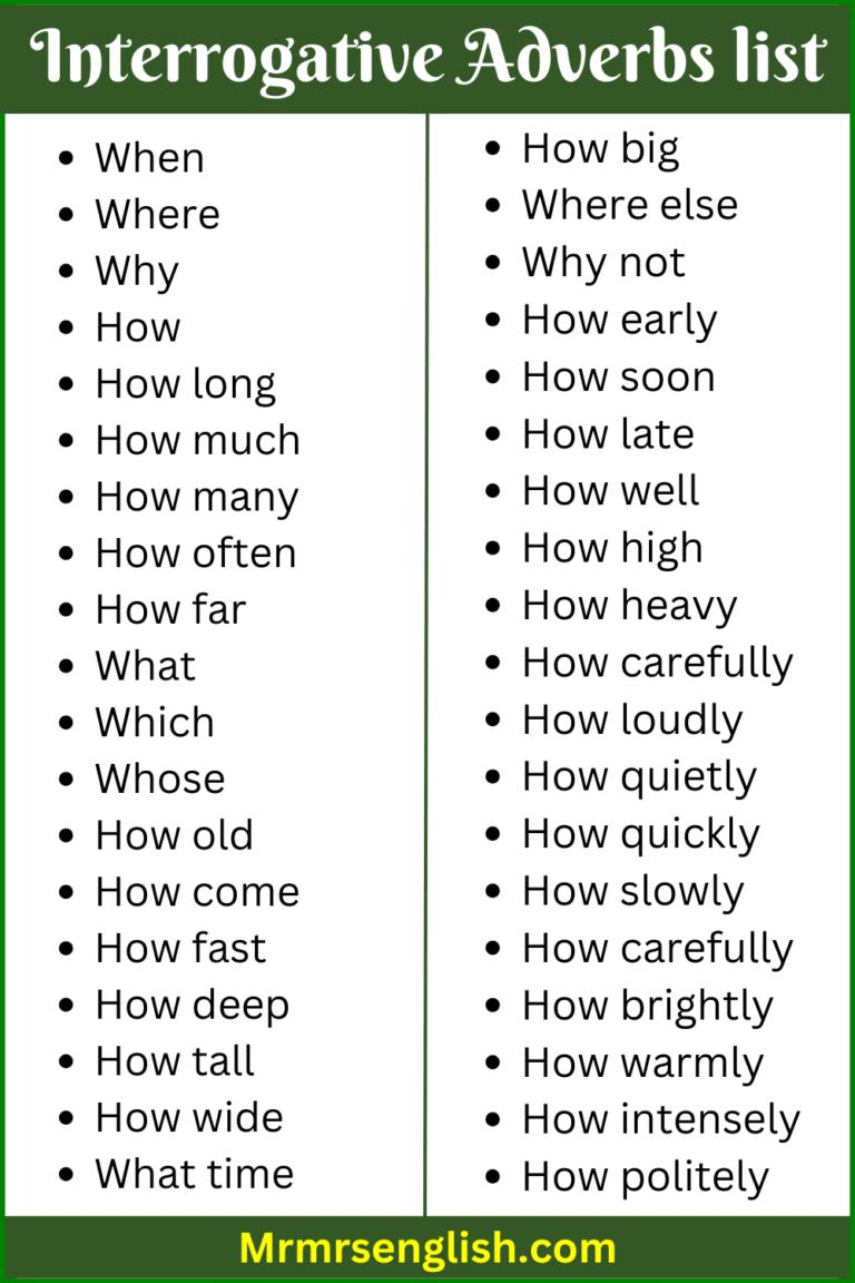 Interrogative Adverbs Explained with Definitions and Examples - MR MRS ...