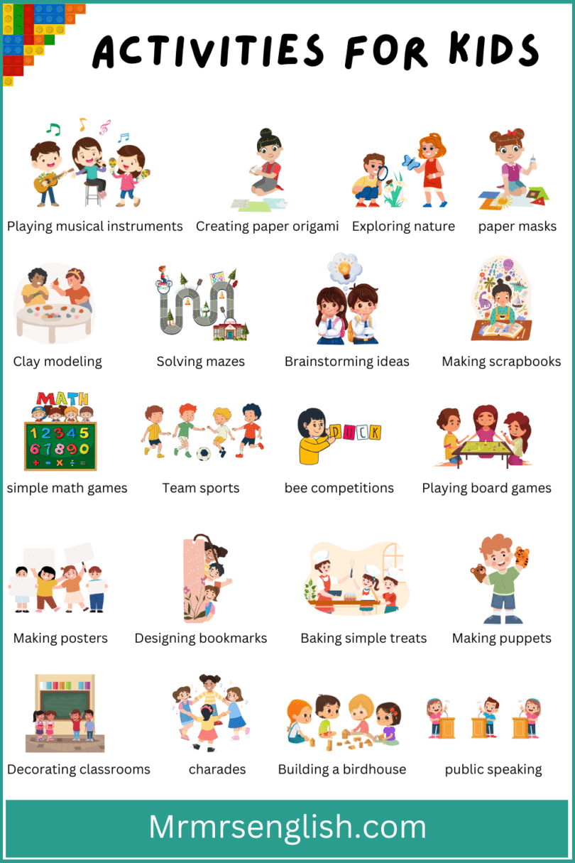 Different Activities for Kids in School with Pictures - MR MRS ENGLISH