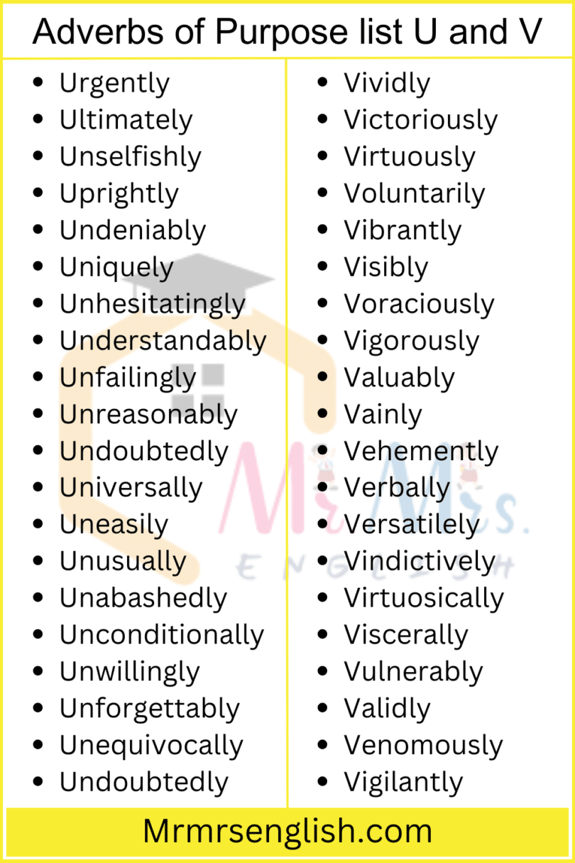 Adverbs of Purpose list A to Z | 500+ Adverbs of Purpose - MR MRS ENGLISH