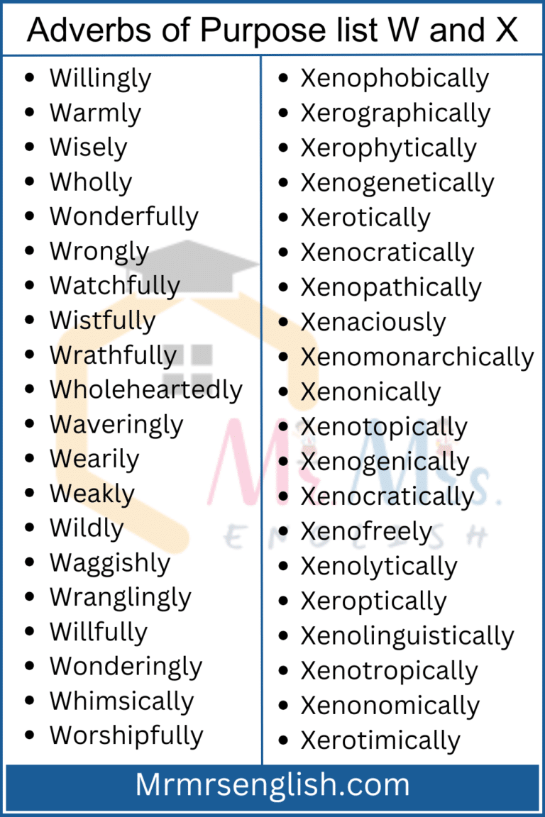 Adverbs of Purpose list A to Z | 500+ Adverbs of Purpose - MR MRS ENGLISH