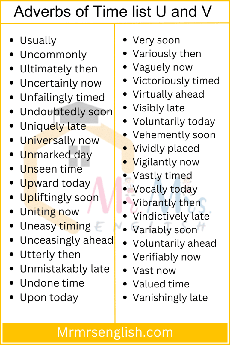 Adverbs of Time list A to Z | 500 Time Adverbs - MR MRS ENGLISH