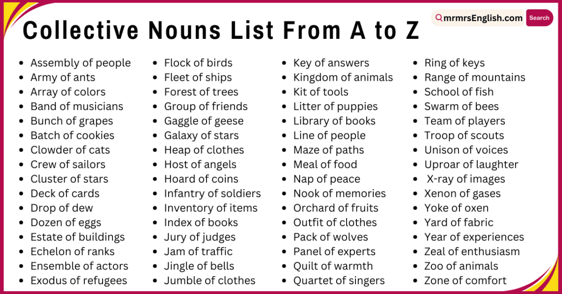 Collective Nouns List From A to Z in English and their Pictures - MR ...