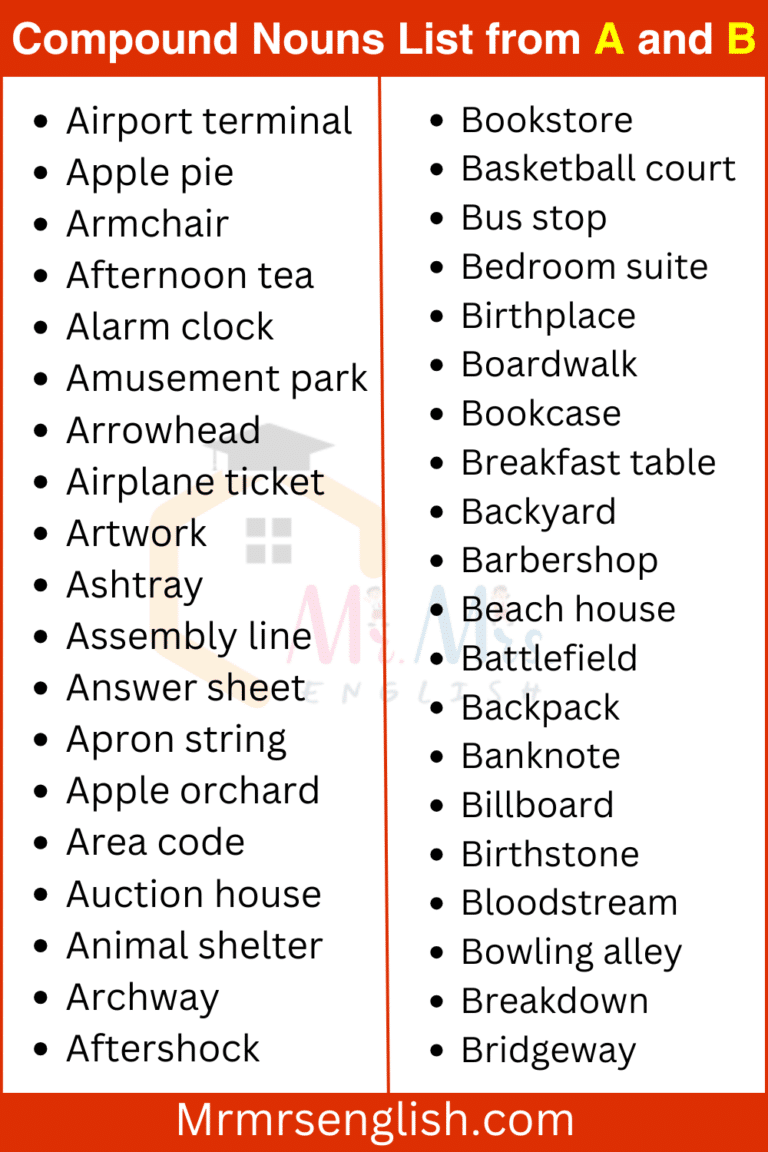 Compound Nouns List from A to Z | 500+ Compound Nouns - MR MRS ENGLISH