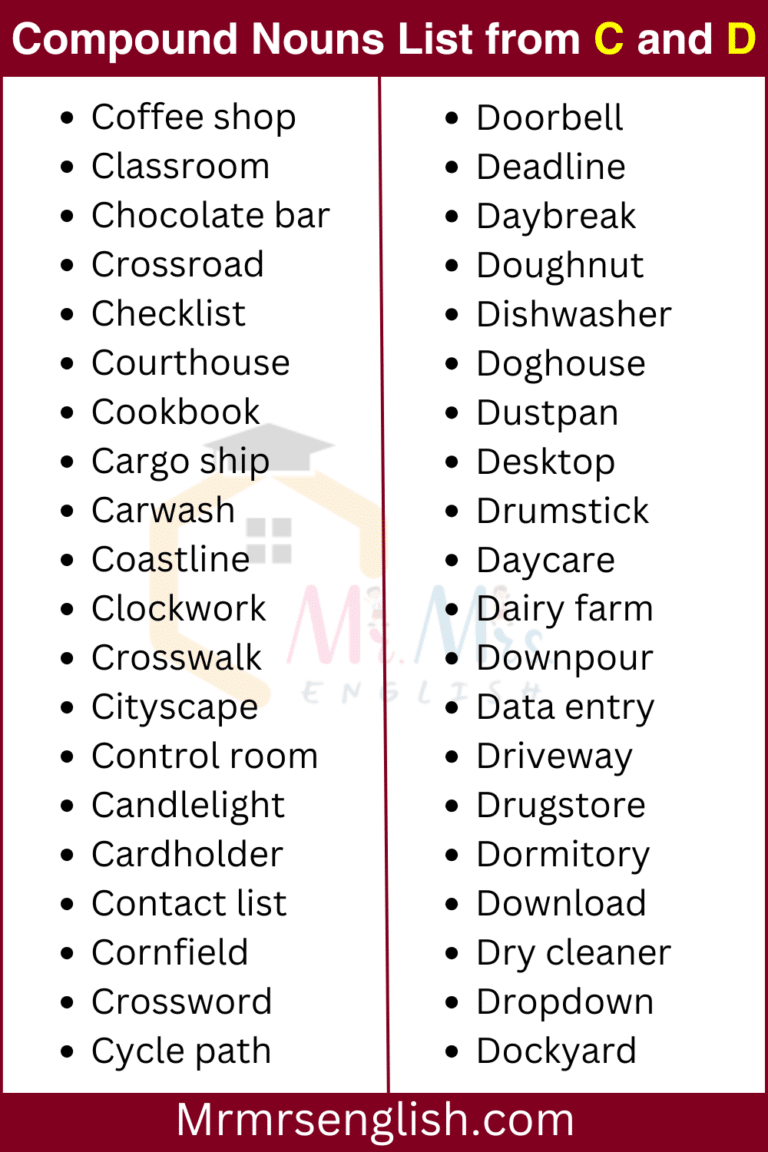 Compound Nouns List from A to Z | 500+ Compound Nouns - MR MRS ENGLISH