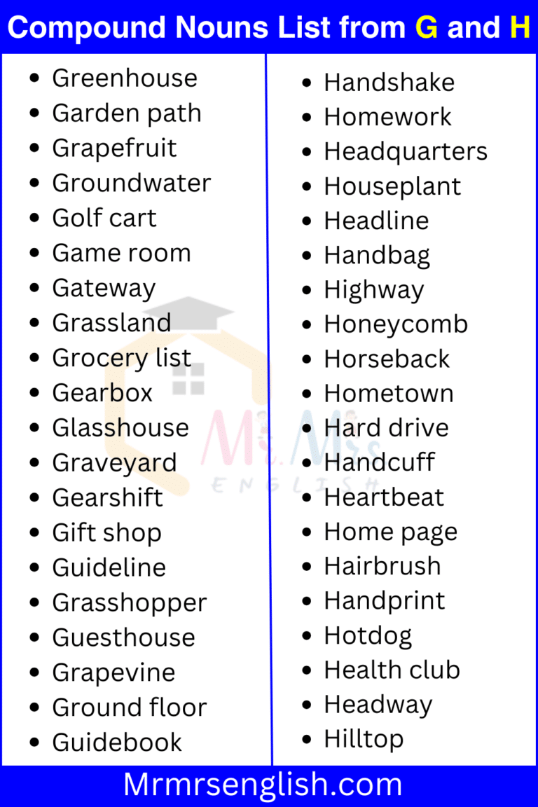 Compound Nouns List from A to Z | 500+ Compound Nouns - MR MRS ENGLISH