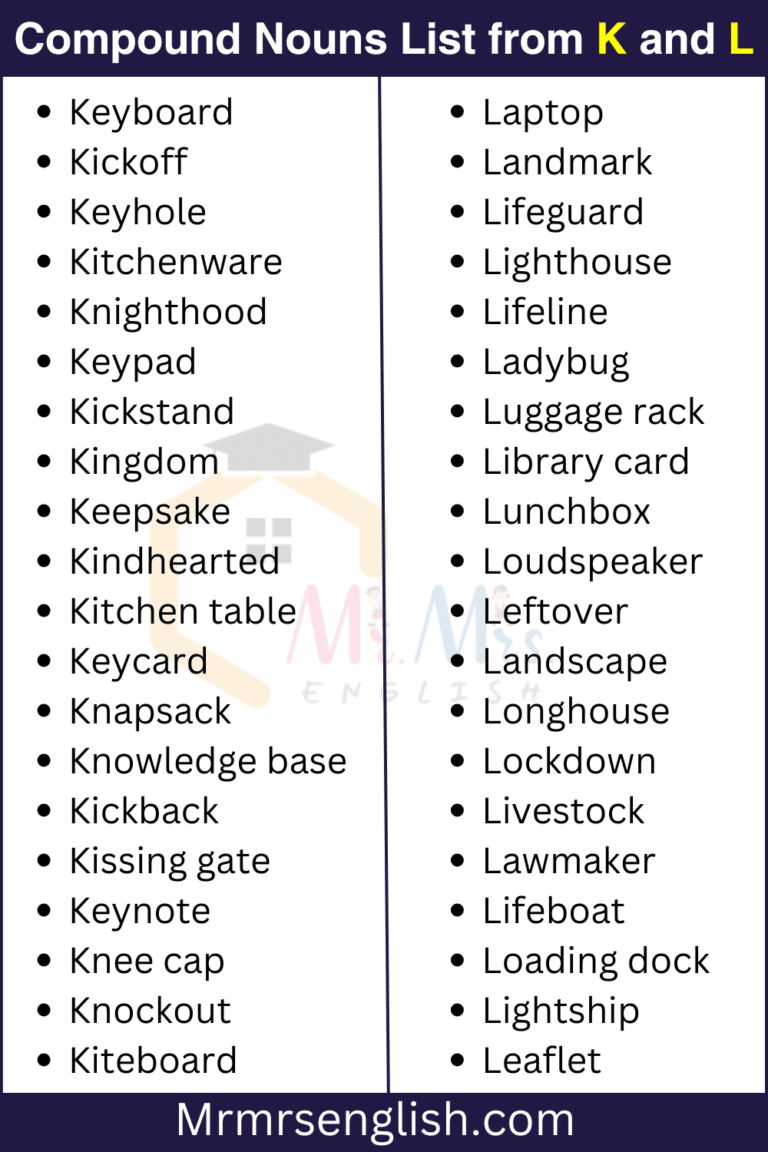 Compound Nouns List from A to Z | 500+ Compound Nouns - MR MRS ENGLISH