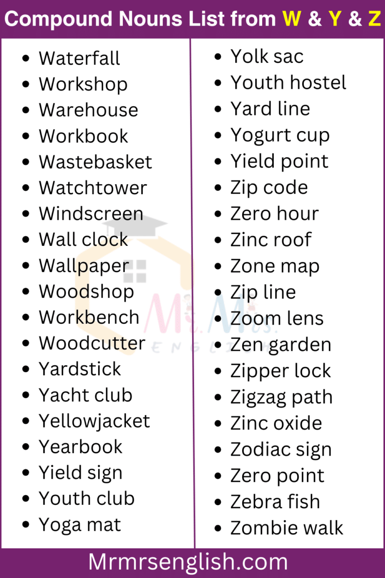 Compound Nouns List from A to Z | 500+ Compound Nouns - MR MRS ENGLISH