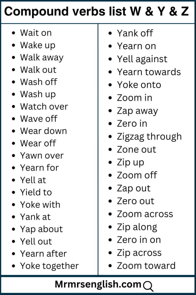 Compound verbs list a to z in English and images for daily use