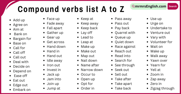 Compound verbs list a to z in English and images for daily use