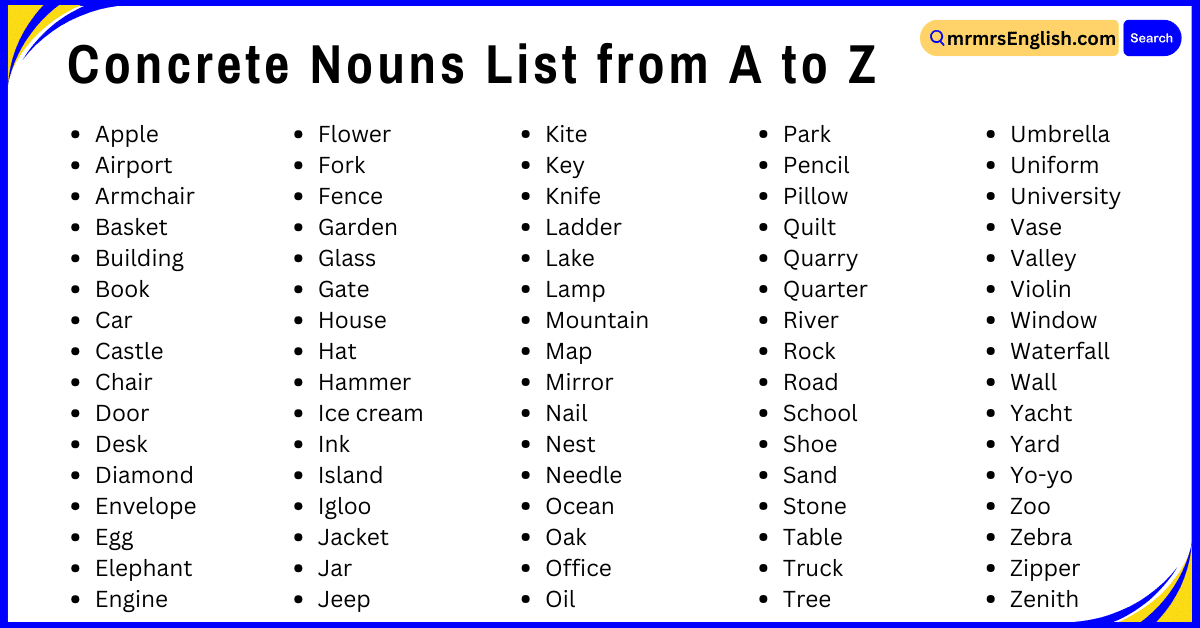 Concrete Noun Concrete Nouns Year 2 And 3 | Teaching Resources
