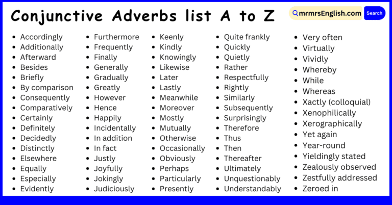 Conjunctive Adverbs list A to Z | 500 Conjunctive adverbs in English ...