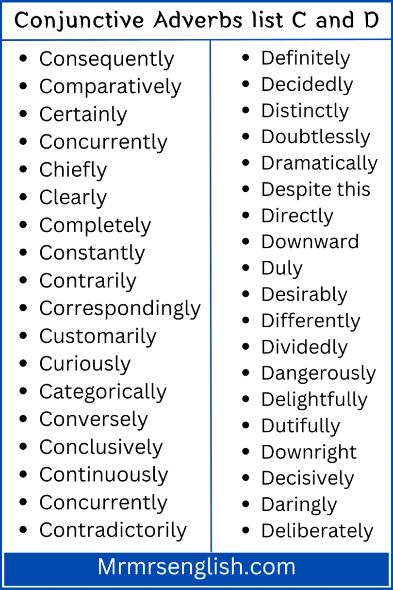 Conjunctive Adverbs list A to Z | 500 Conjunctive adverbs in English ...