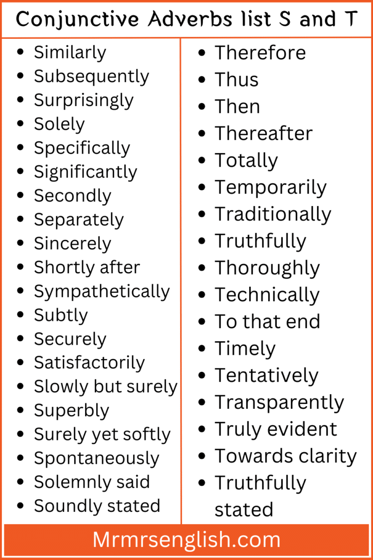 Conjunctive Adverbs list A to Z | 500 Conjunctive adverbs in English ...