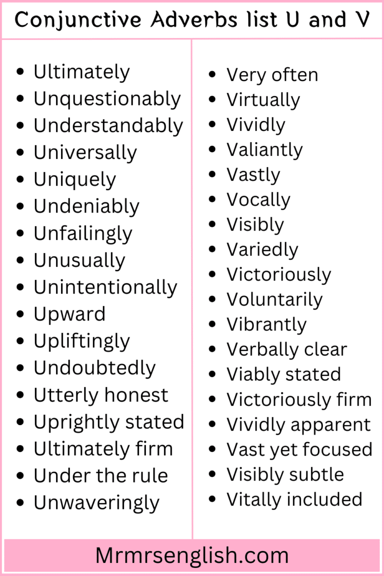 Conjunctive Adverbs list A to Z | 500 Conjunctive adverbs in English ...