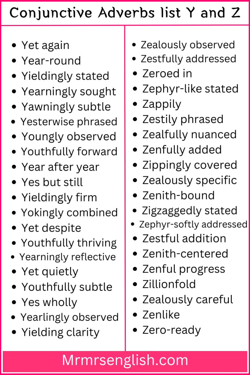 Conjunctive Adverbs list A to Z | 500 Conjunctive adverbs in English ...