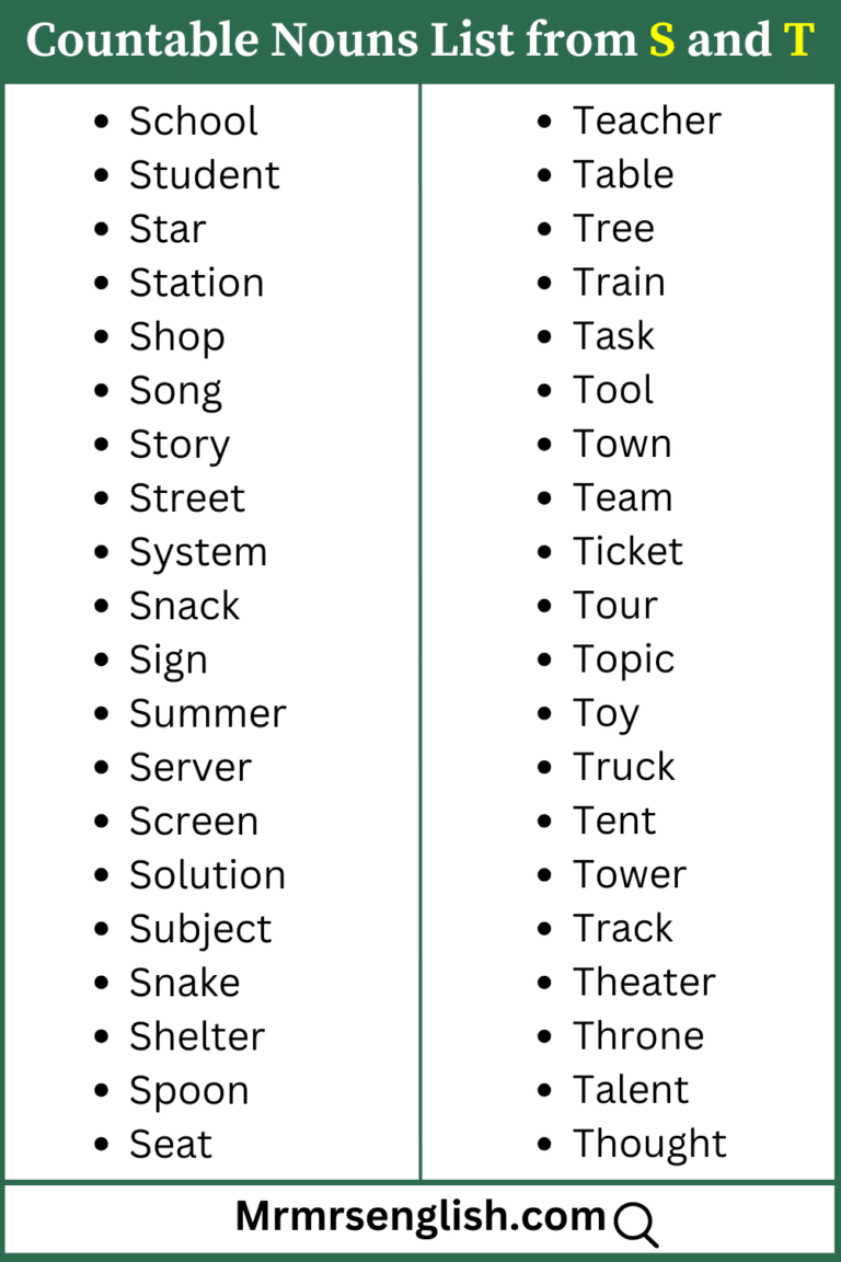 Countable Nouns List in English with their images - MR MRS ENGLISH