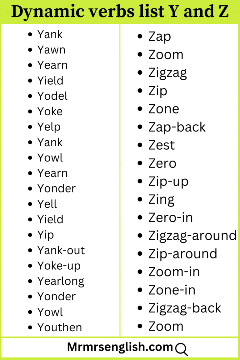 Dynamic verbs list A to Z in English and their images - MR MRS ENGLISH