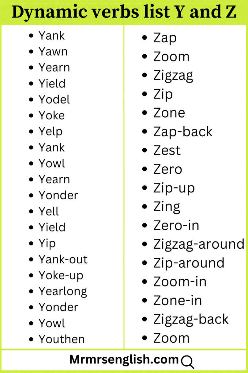 Dynamic verbs list A to Z in English and their images - MR MRS ENGLISH