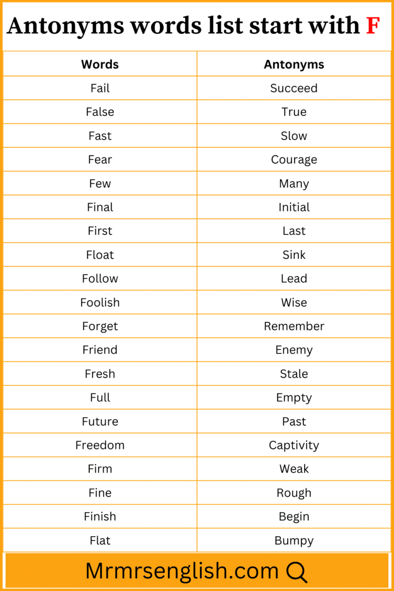 500 Antonyms words list A to Z in English and Pictures - MR MRS ENGLISH
