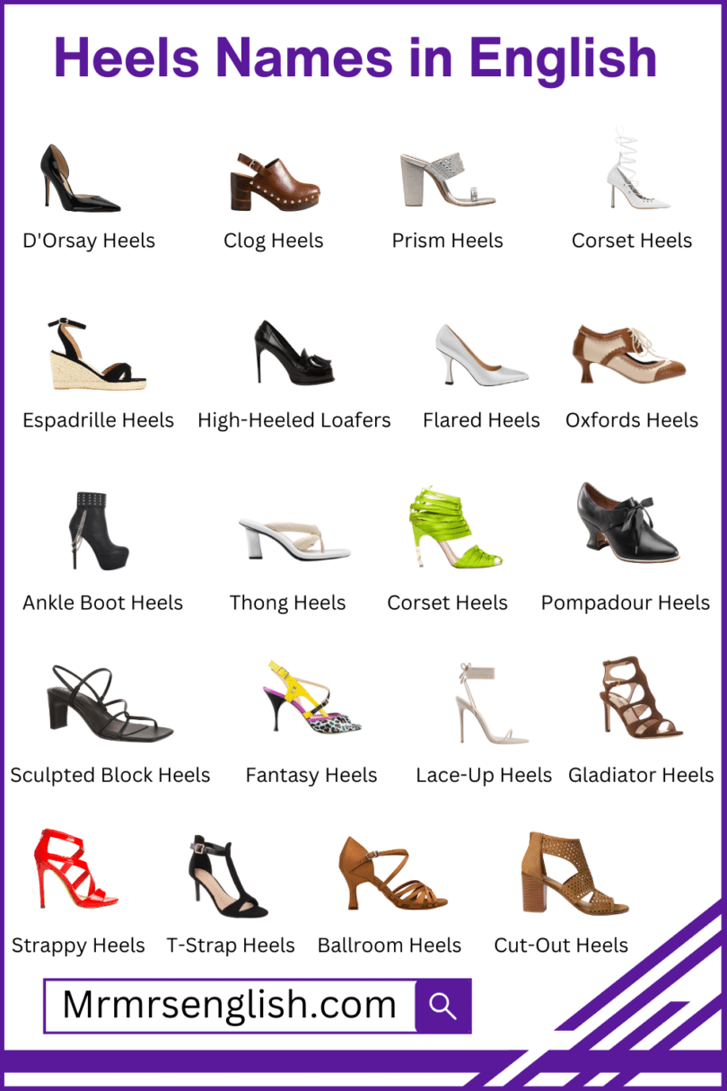 Types of Heels Names in English and their Pictures - MR MRS ENGLISH