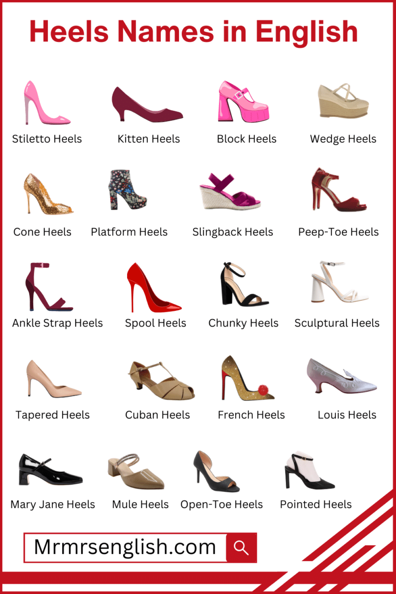 Types of Heels Names in English and their Pictures - MR MRS ENGLISH