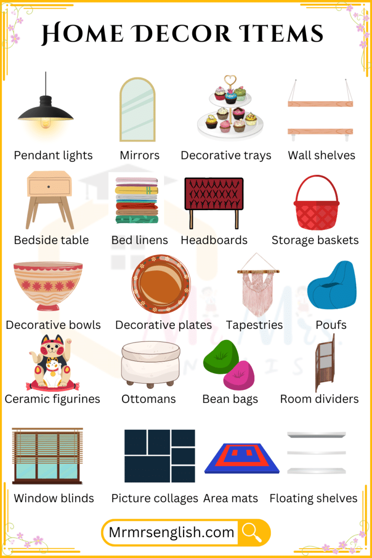 100 Home Decor Items names in English and their Pictures - MR MRS ENGLISH