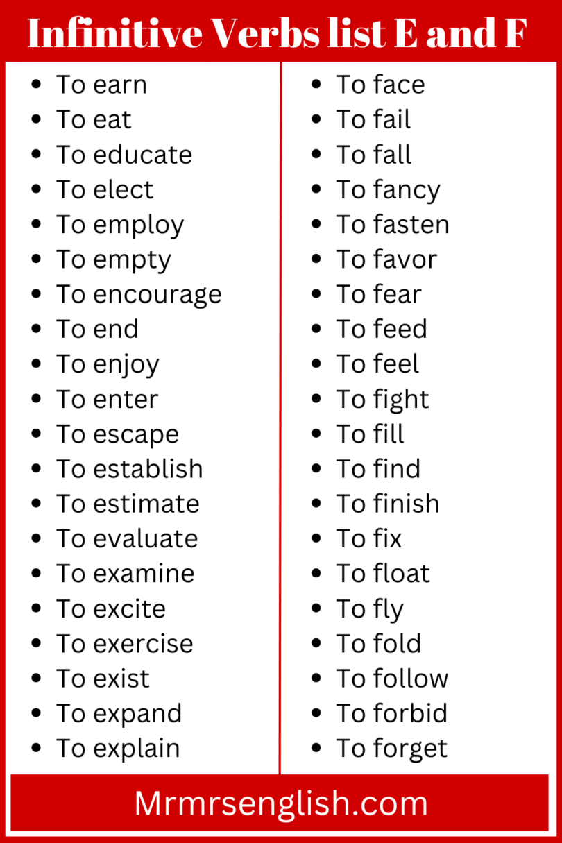 Infinitive Verbs list A to Z in English | 500 Infinitive Verbs - MR MRS ...