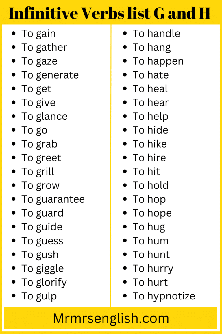 Infinitive Verbs list A to Z in English | 500 Infinitive Verbs - MR MRS ...