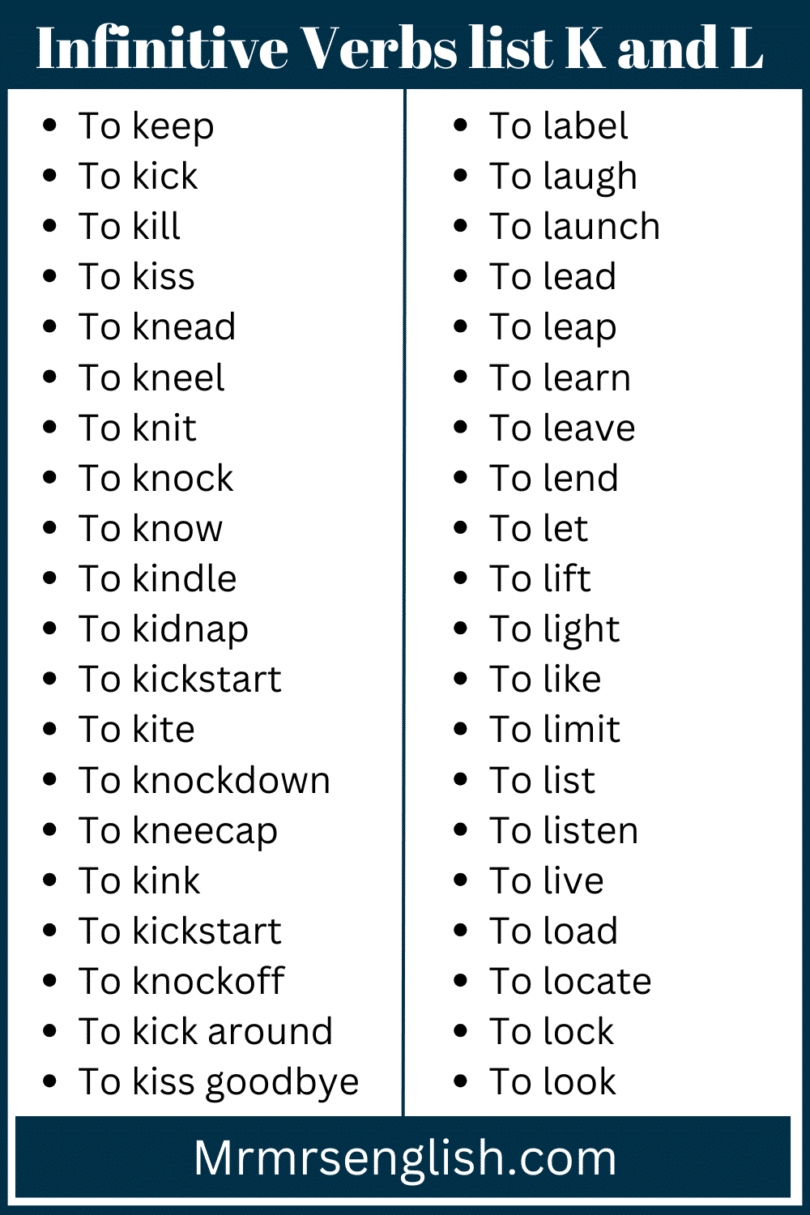 Infinitive Verbs list A to Z in English | 500 Infinitive Verbs - MR MRS ...