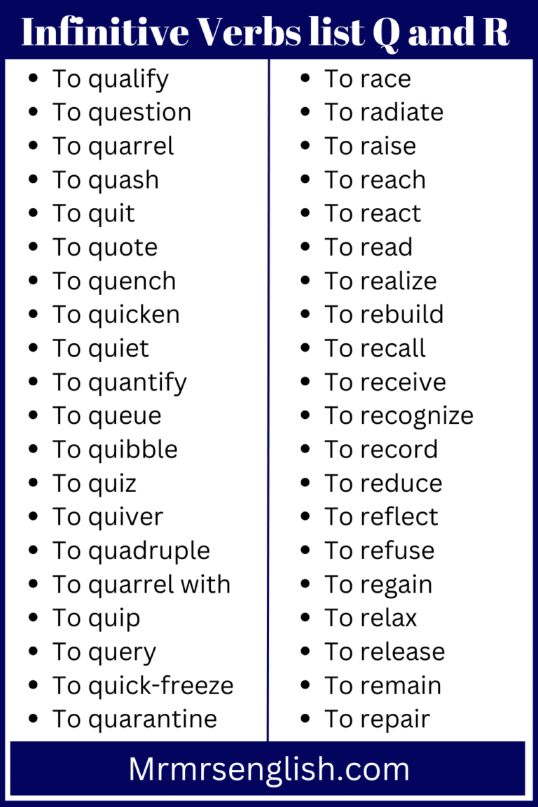 Infinitive Verbs list A to Z in English | 500 Infinitive Verbs - MR MRS ...