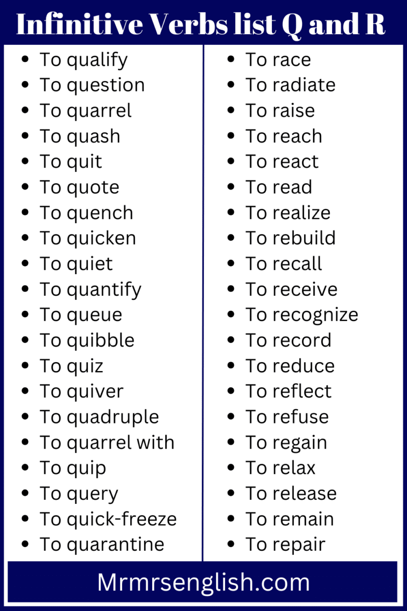 Infinitive Verbs list A to Z in English | 500 Infinitive Verbs - MR MRS ...