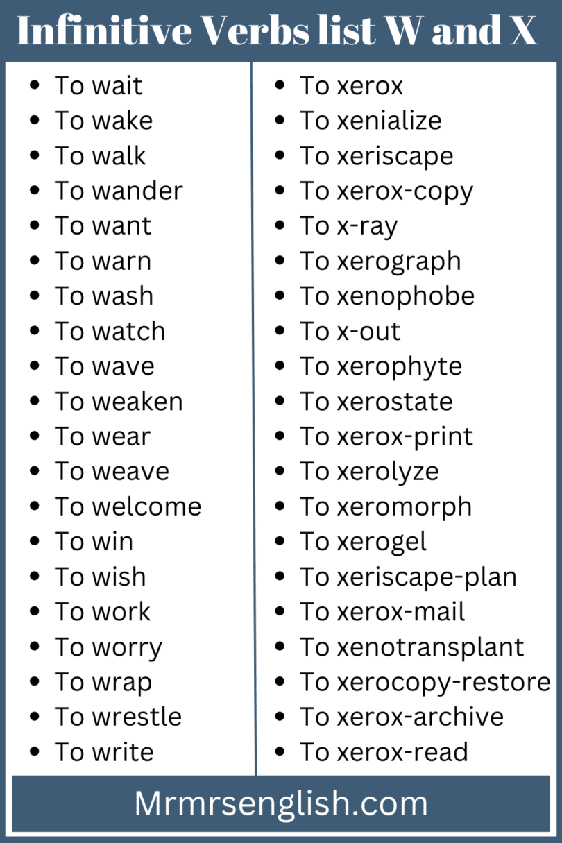 Infinitive Verbs list A to Z in English | 500 Infinitive Verbs - MR MRS ...