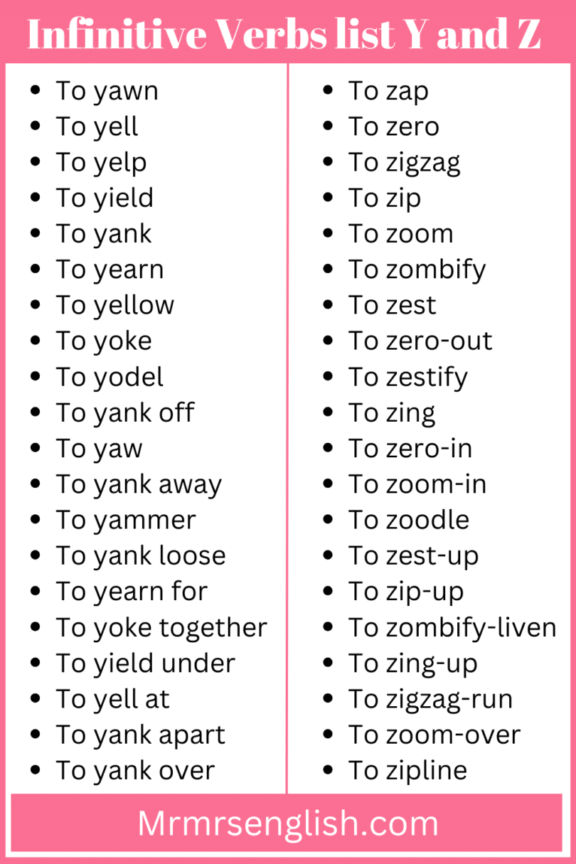 Infinitive Verbs list A to Z in English | 500 Infinitive Verbs - MR MRS ...