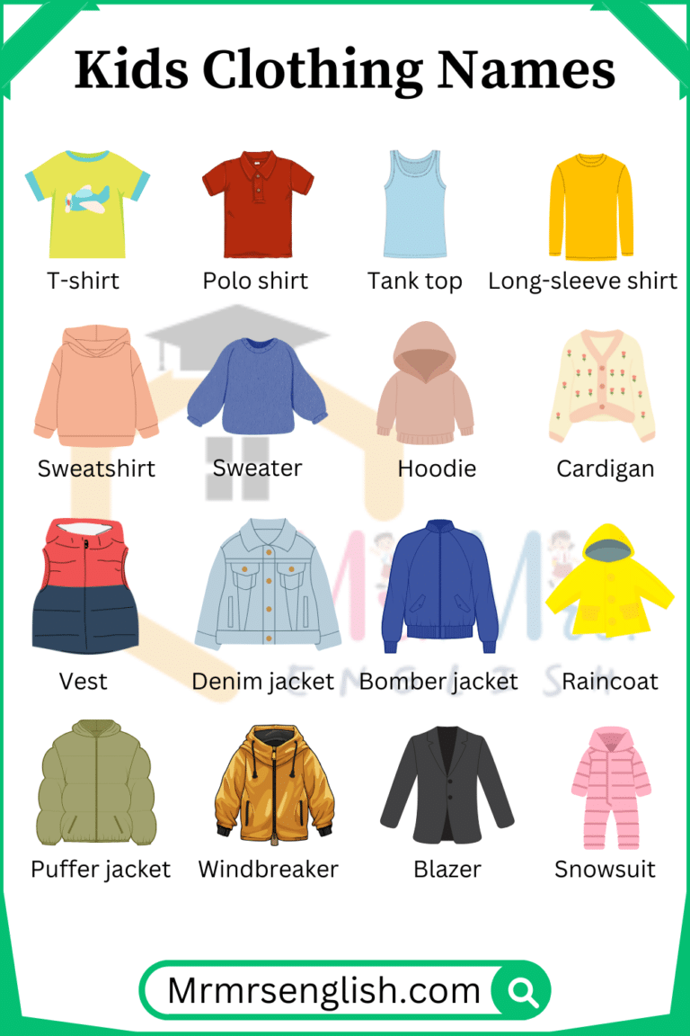 Kids Clothing Names ideas and their Pictures - MR MRS ENGLISH