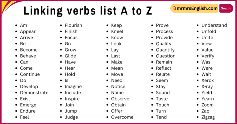 Linking Verbs List A to Z | 500 Linking Verbs in English - MR MRS ENGLISH