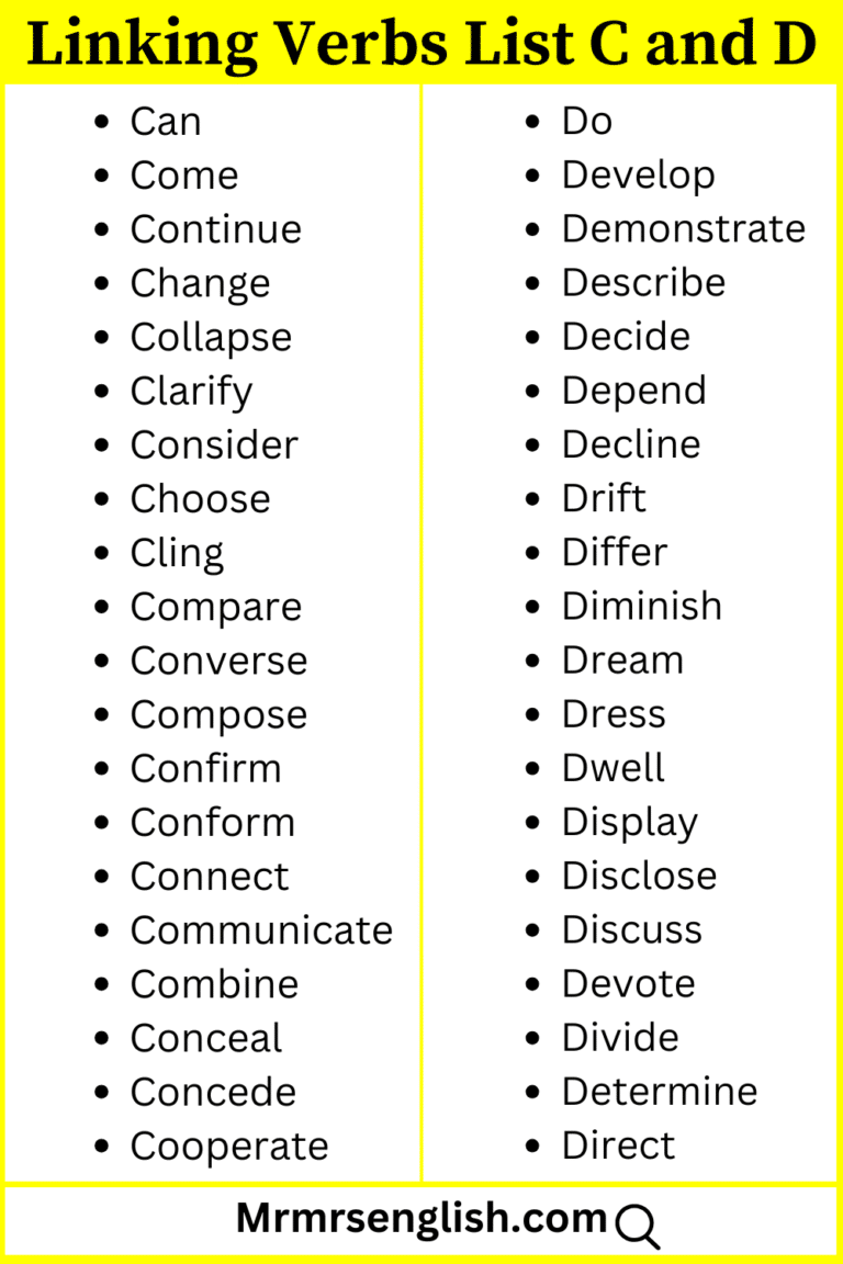 Linking Verbs List A to Z | 500 Linking Verbs in English - MR MRS ENGLISH