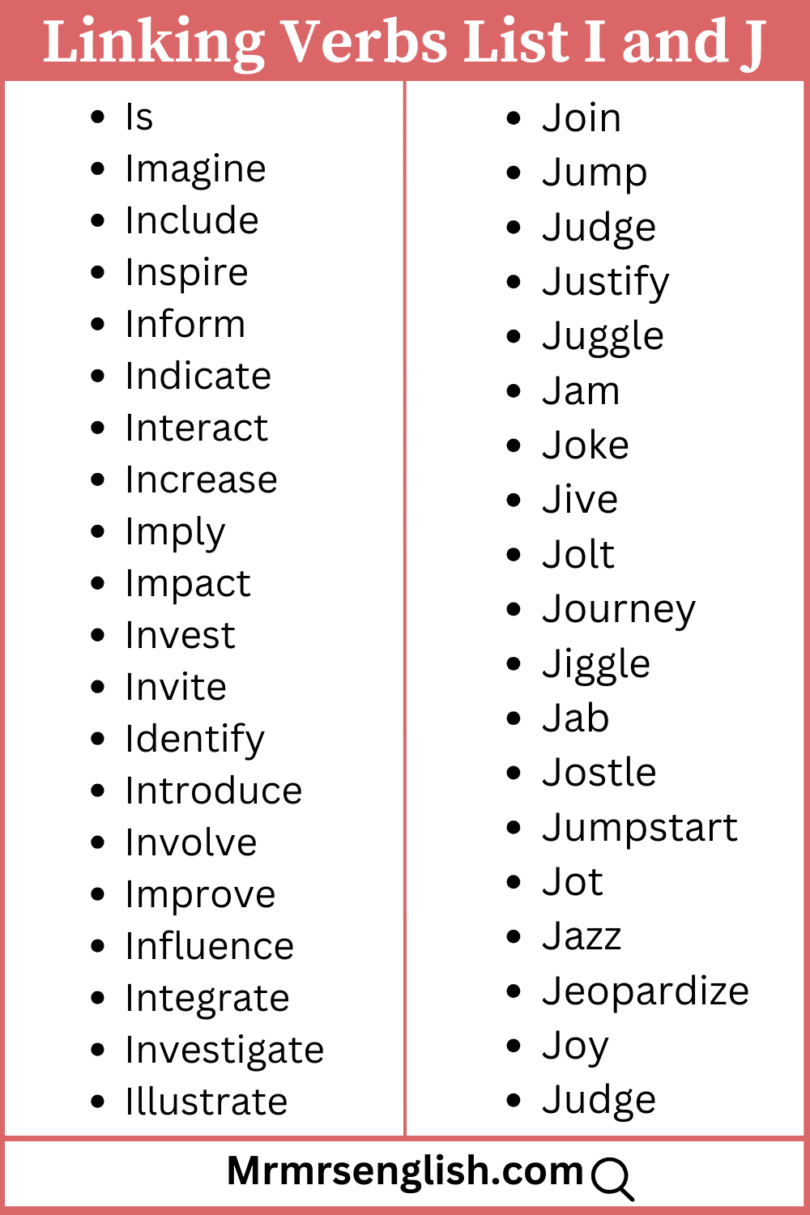 Linking Verbs List A to Z | 500 Linking Verbs in English - MR MRS ENGLISH